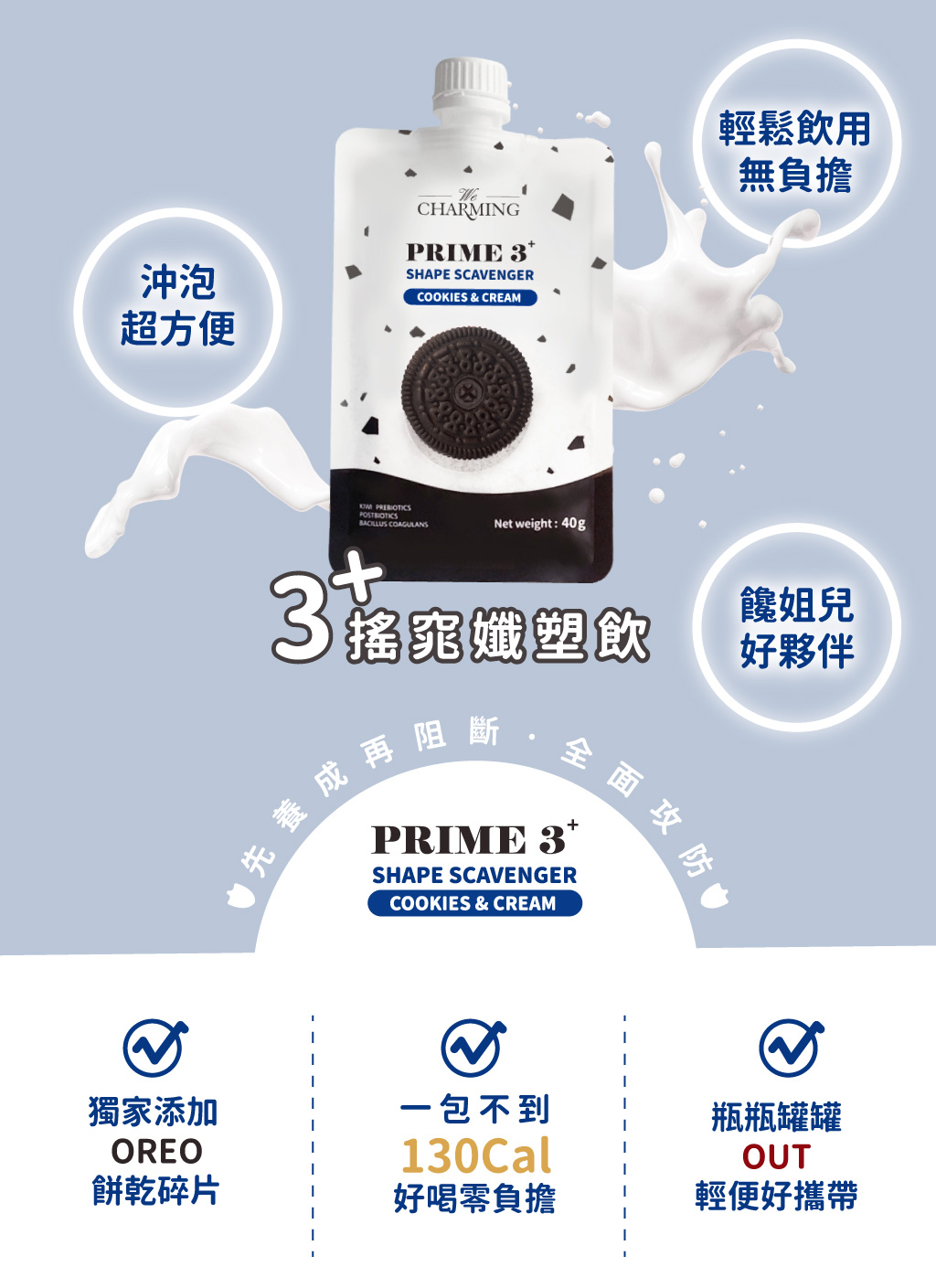 3PLUS搖窕孅塑飲(內含oreo餅乾碎片)(12入/袋)